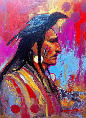 Original painting Native American Indian Cree Warrior WESTERN ART Santa ...