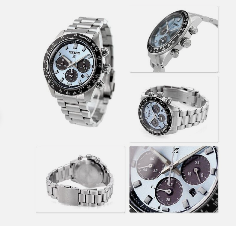 Seiko SSC935 SpeedTimer Watch Light Blue Dial Solar Chronograph 100 ...