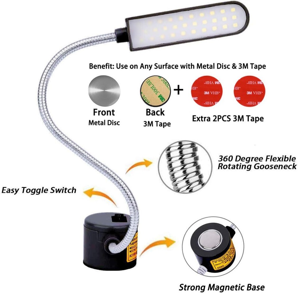 Light LED Lighting 6 Watt Flexible Gooseneck Arm Work Lamp Magnetic ...