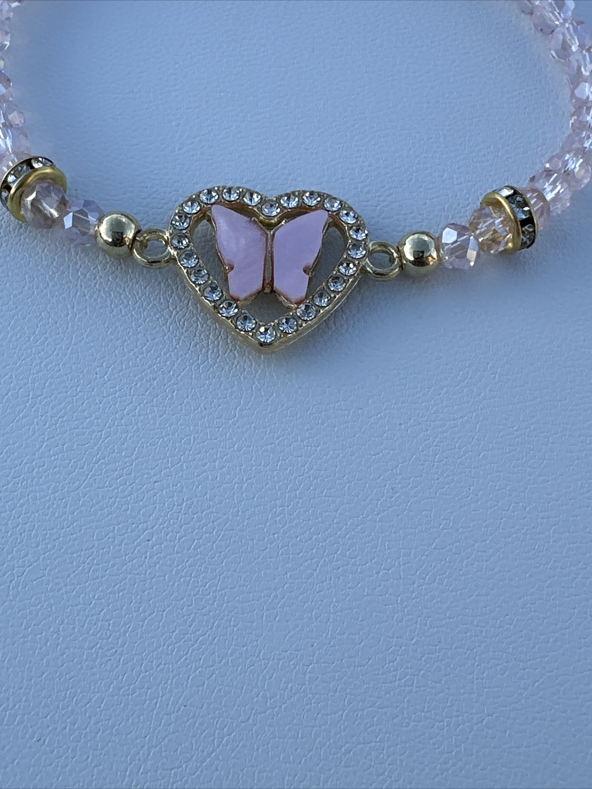 Pink Enamel butterfly Stretch bracelet Pulsera con de crystal 4mm Mariposa