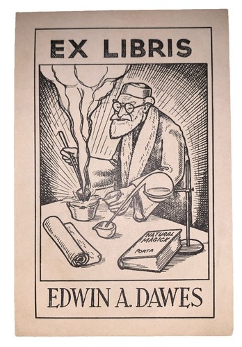 ORIGINAL EDWIN A. DAWES BOOKPLATE, EX-LIBRIS, MAGIC HISTORIAN ...