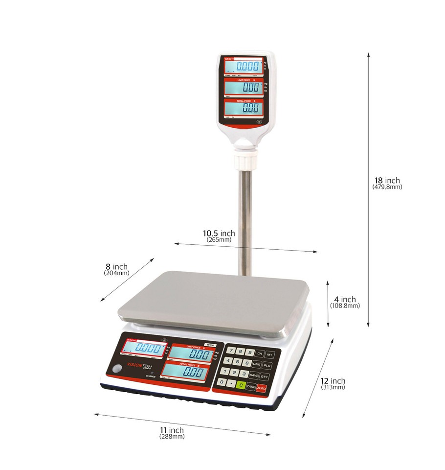 VisionTechShop TVP-60P Price Computing Scale with Pole Display, 60lb x ...