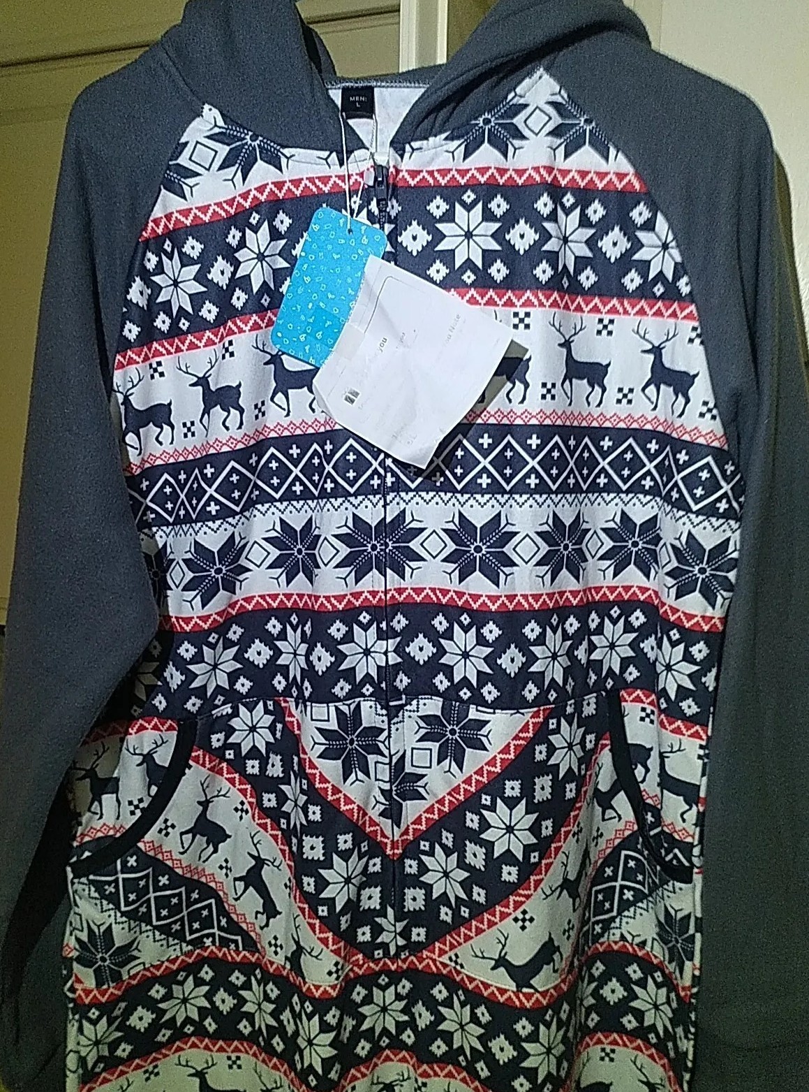 New Pat Pat Men's Large Christmas Pajama Set Snowflake Hoodie Coverall ...