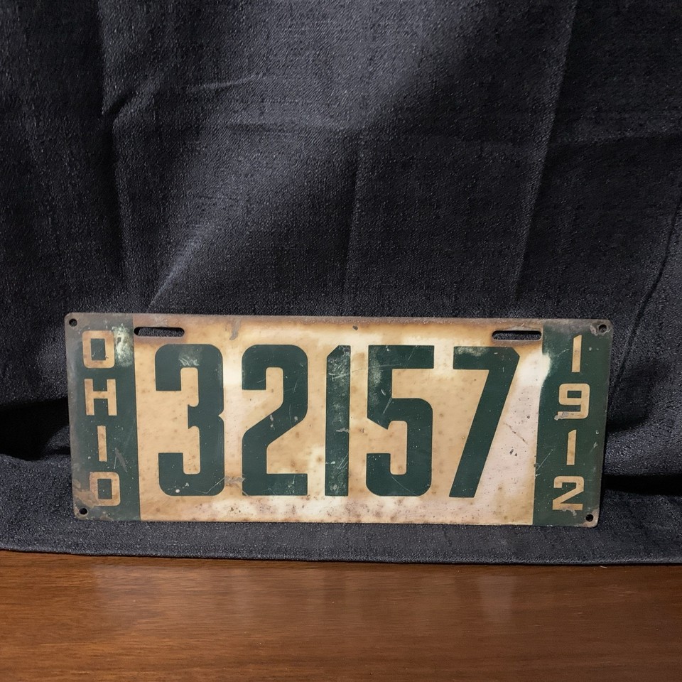 Vintage 1912 Ohio License Plate Porcelain Green & White- Nice | eBay