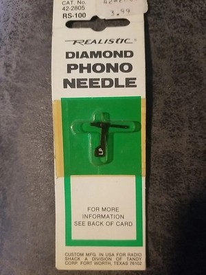 Realistic Diamond Phono Needle Cat. No. 42-2805 RS-100 NEW FREE ...