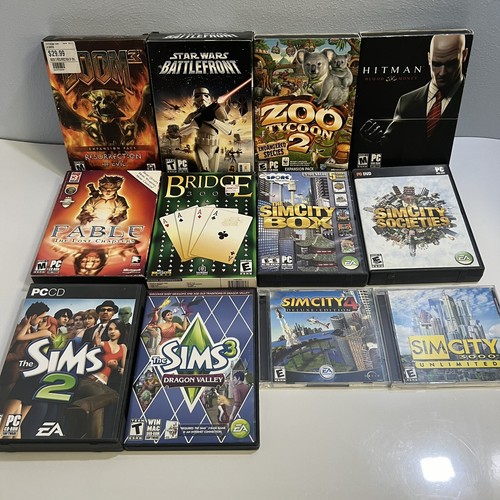 Lot of 12 PC Games Small Box Lot - Sims, SimCity, Doom, Hitman, Star ...