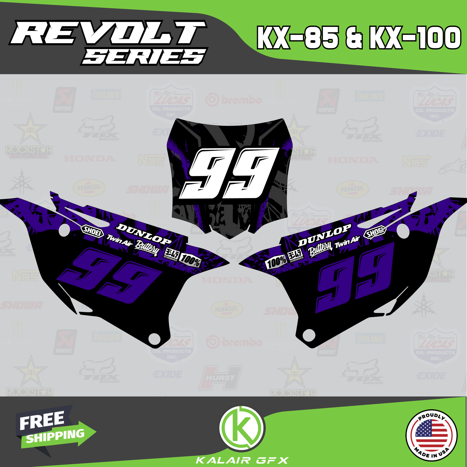 Graphics Kit for Kawasaki KX85 KX100 (2014-2021) KX 85 KX 100 REVOLT ...