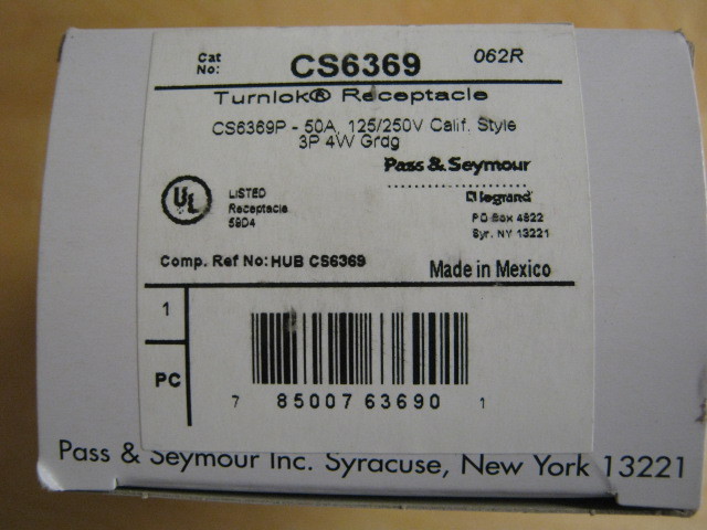 Pass and Seymour CS6369 Turnlok Receptacle 50A 125/250V 3P 4W | eBay