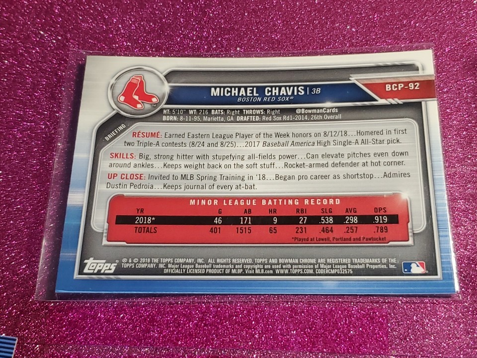 2019 Bowman Chrome Prospects Baseball #BCP-92 Michael Chavis Base Card ...