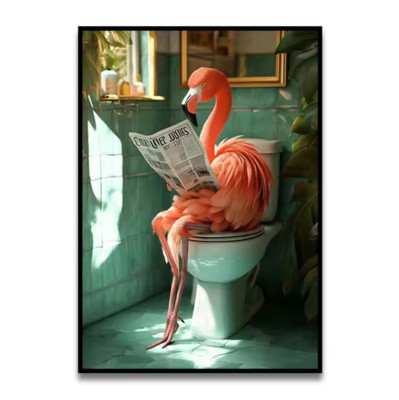 Bathroom Reading on Toilet Canvas Wall Art Print Poster Animal Decor ...