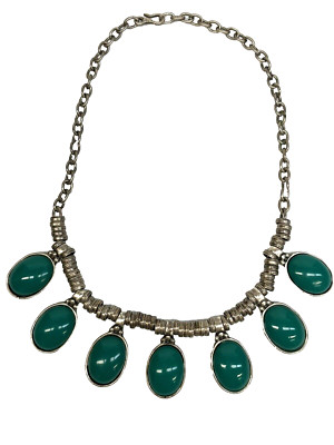 Vintage Old Pawn Necklace w 1" Green Stones, Hand Made Settings Coin ...