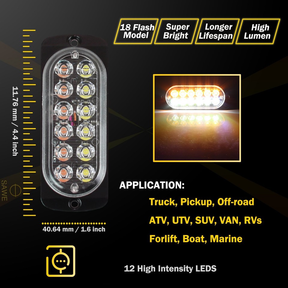 20 x Amber / White 12 LED Car Truck Hazard Flash Strobe Light | eBay