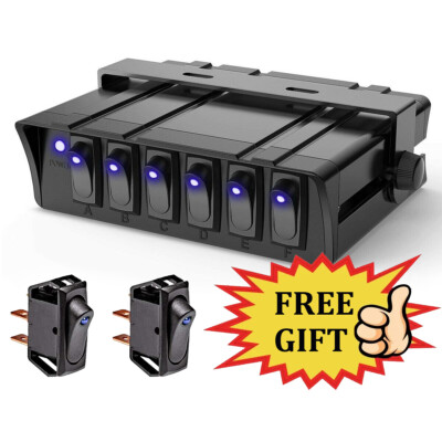 Universal Blue LED 6-Gang Toggle Rocker Switch Panel Box Controller 80A ...