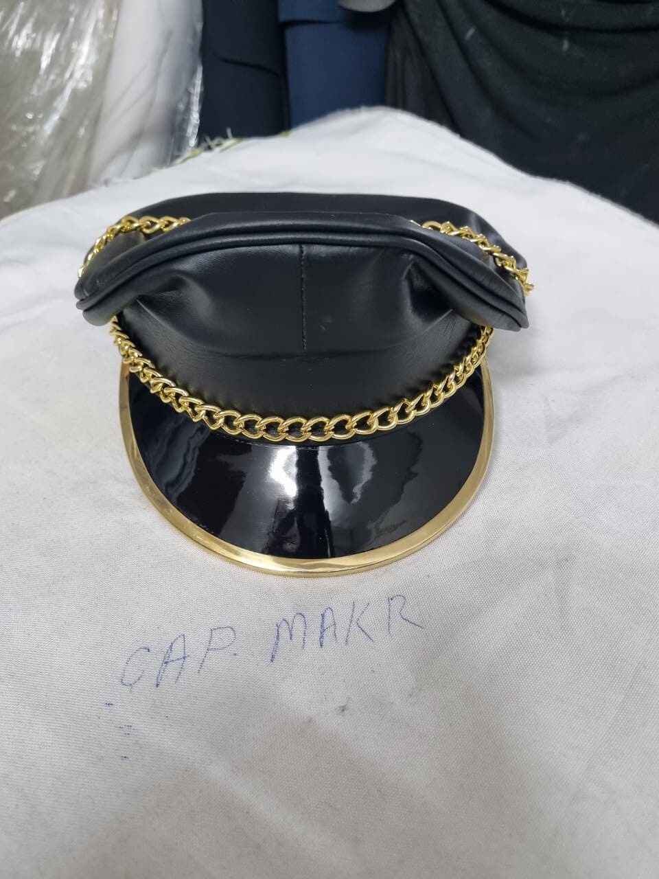 Finest Soft Real Leather Muir cap peaked cap with chain, biker cap ...