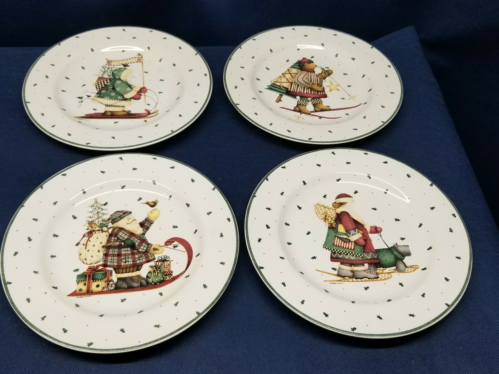 Sakura Debbie Mumm SLEDDING CHARACTERS Salad/Dessert Plates Set of 4 ...