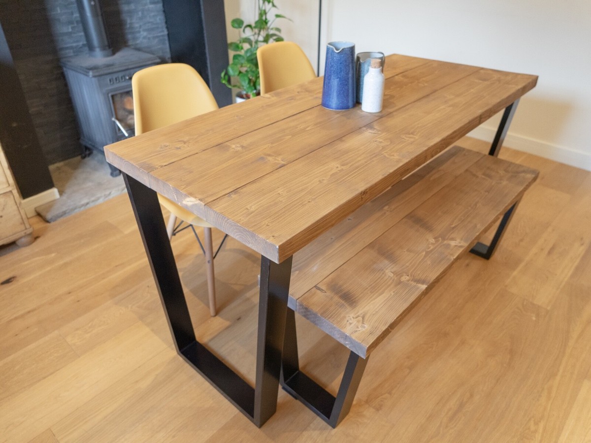 Karang Reclaimed Wood Dining Table And Benches Ebay Rustic Farmhouse