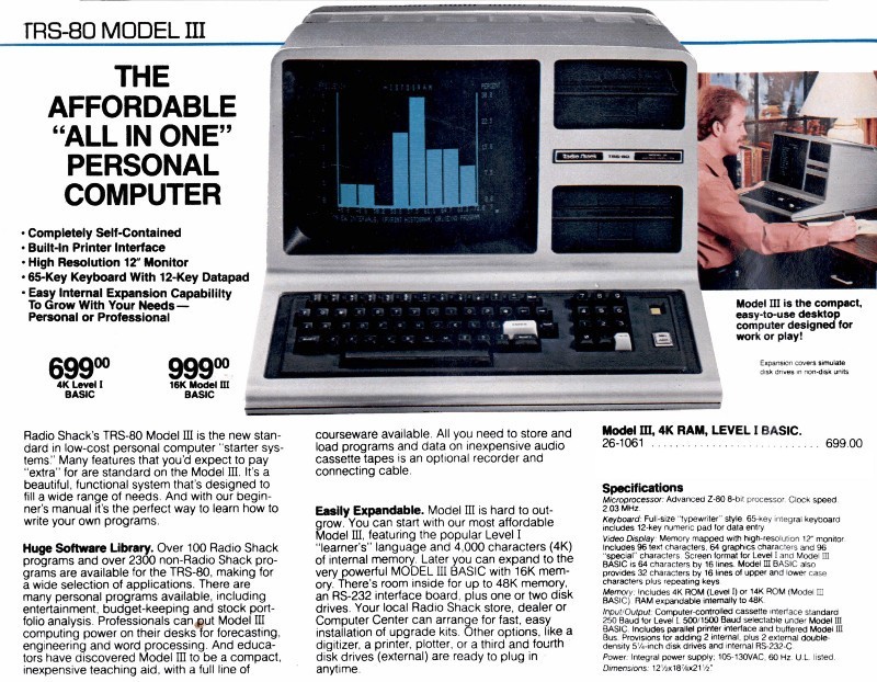 RadioShack TRS-80 Vintage Computer Model III Powers On, Working Screen ...