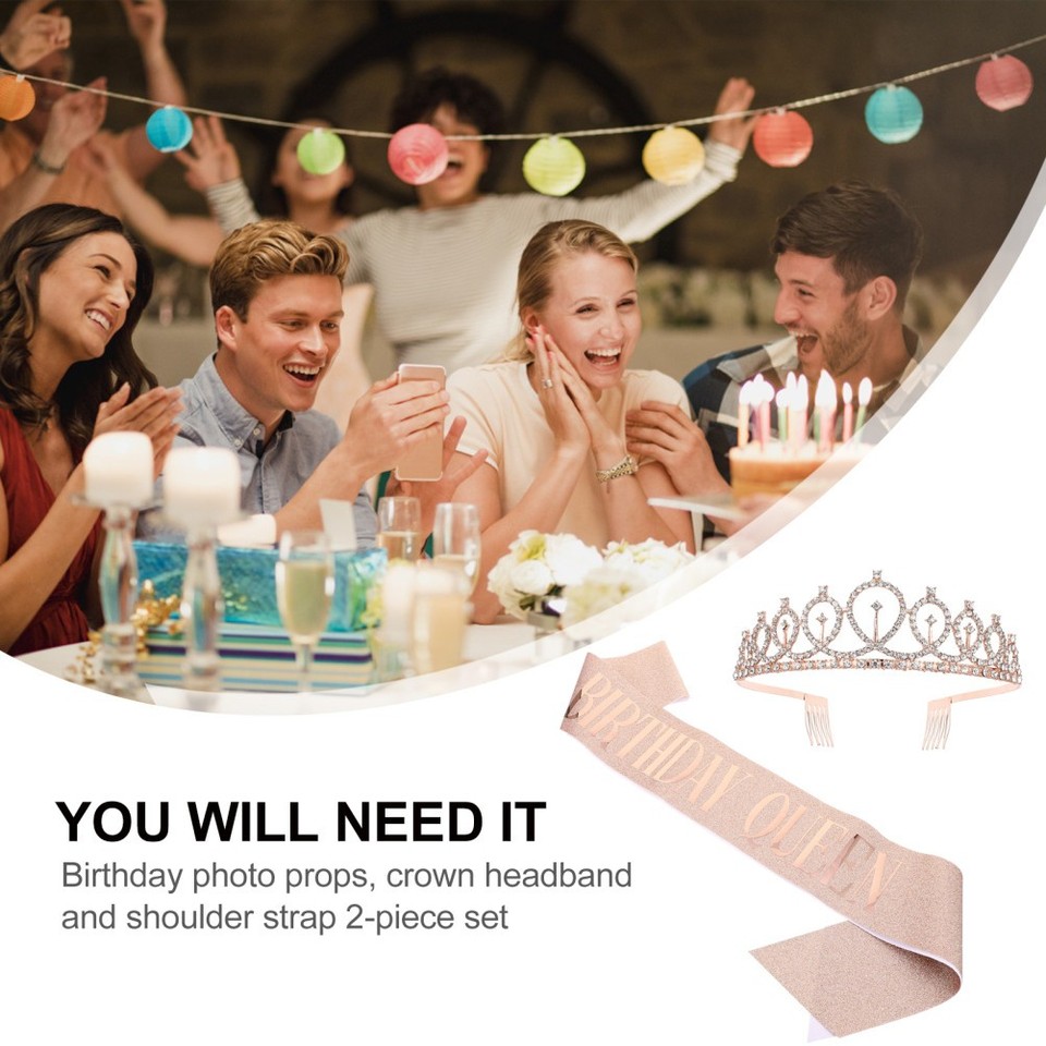 2pcs Birthday Crown Tiara and Sash Party Supplies Girl Birthday Party ...