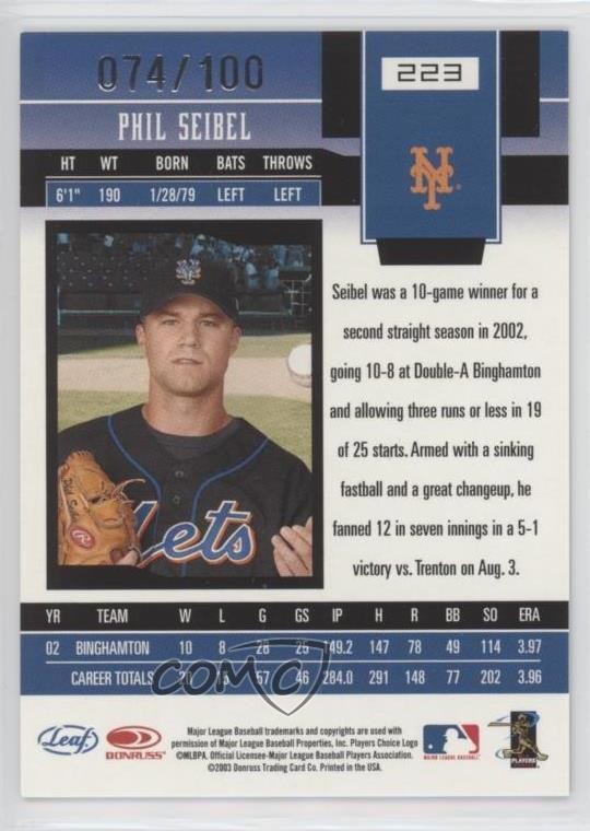 2003 Leaf Certified Materials New Generation Mirror Red Phil Seibel ...