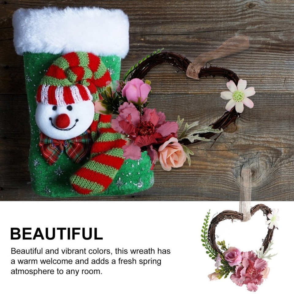 2 Pcs Heart Shaped Garland Floral Wreath Fake Flowers for Backdrop ...