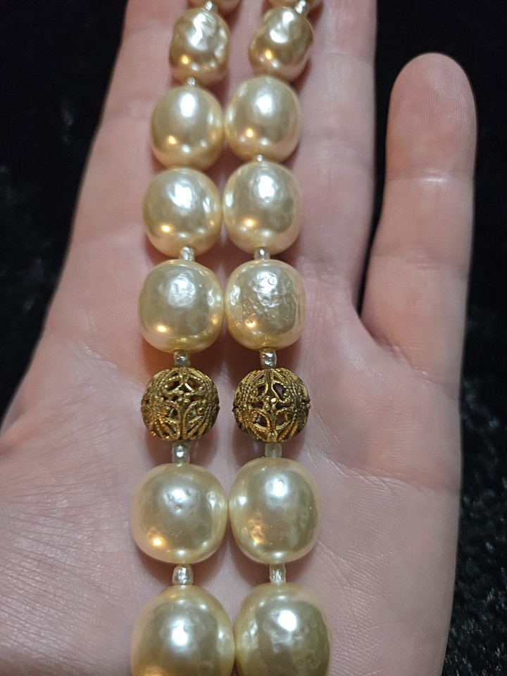 Stunning 1950's Miriam Haskell Style Filigree & Baroque Faux Pearl ...