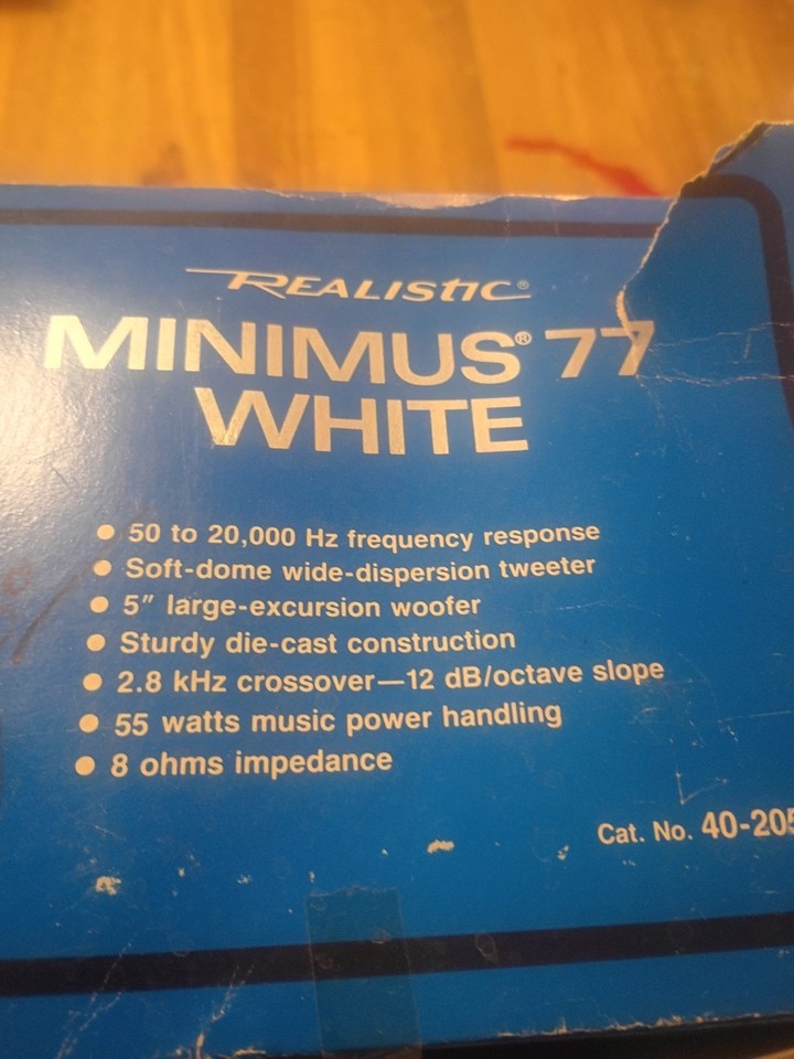 Realistic Minimus -77 White Input 8 OHMS 55W (MAX.) one speaker only | eBay
