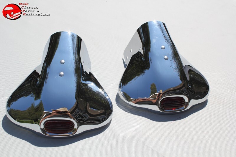 Red Jewel Chrome Clam Shell Vintage Style Exhaust Tail Pipe Deflector ...