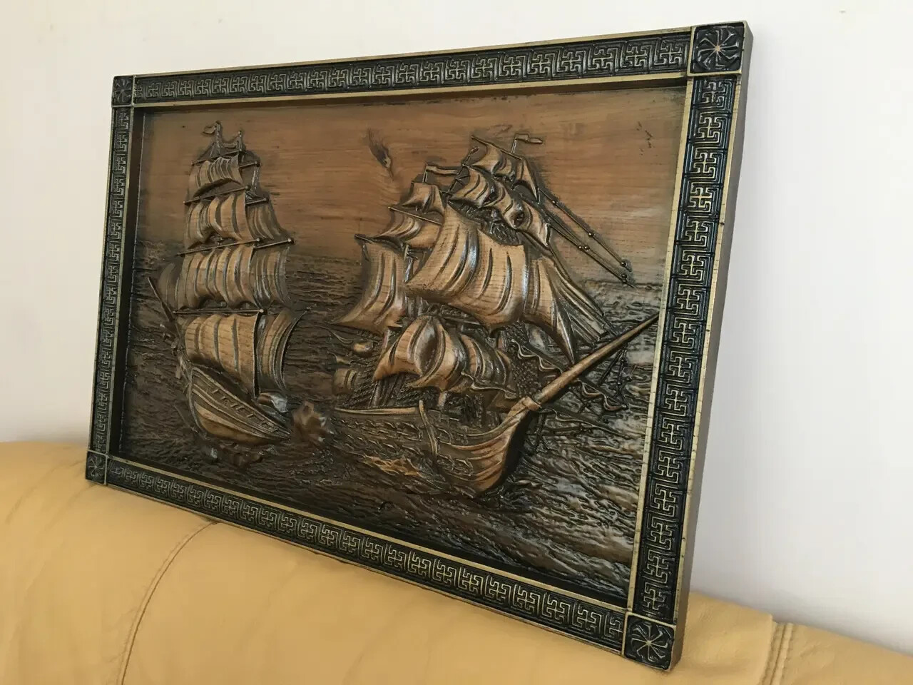 Frigate Ships Large Wood Carving Picture Sea 3D Handmade Gift Panno ...
