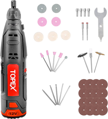 TOPEX 12V Cordless Rotary Tool Kit Set W/12V Lithium-Ion Battery ...