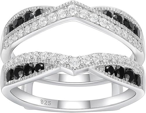 2CT Round Lab Created Black Diamond Enhancer Wedding Ring 14K White ...