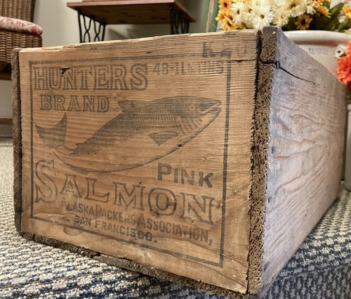 Vintage Wooden Crate Hunters Brand Pink Salmon Alaska Fish Box San ...
