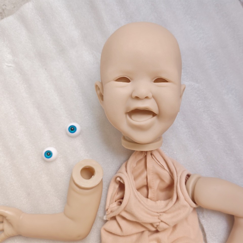22" Unpainted Kit Reborn Doll Blank Mold Smile w/ Cloth Body Eyes ...