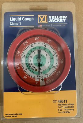 YELLOW JACKET 3-1/2" RED HI-SIDE LIQUID-FILLED MANIFOLD GAUGE (22 ...