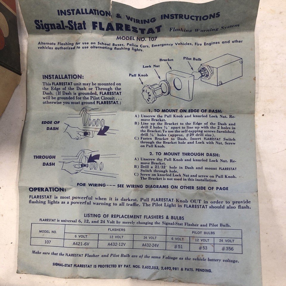 NOS FLARESTAT 107 12V Emergency Hazard 4 way Flasher Light Switch ...