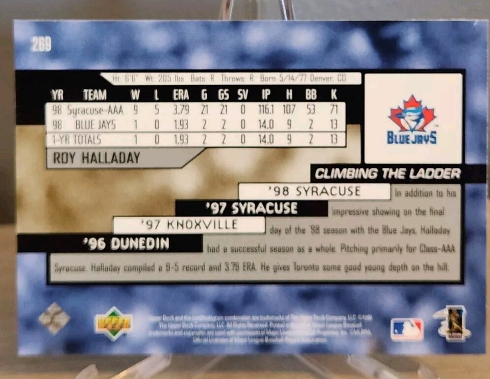 1999 Upper Deck Roy Halladay RC Rookie Card Debut 269 Toronto Blue Jays ...