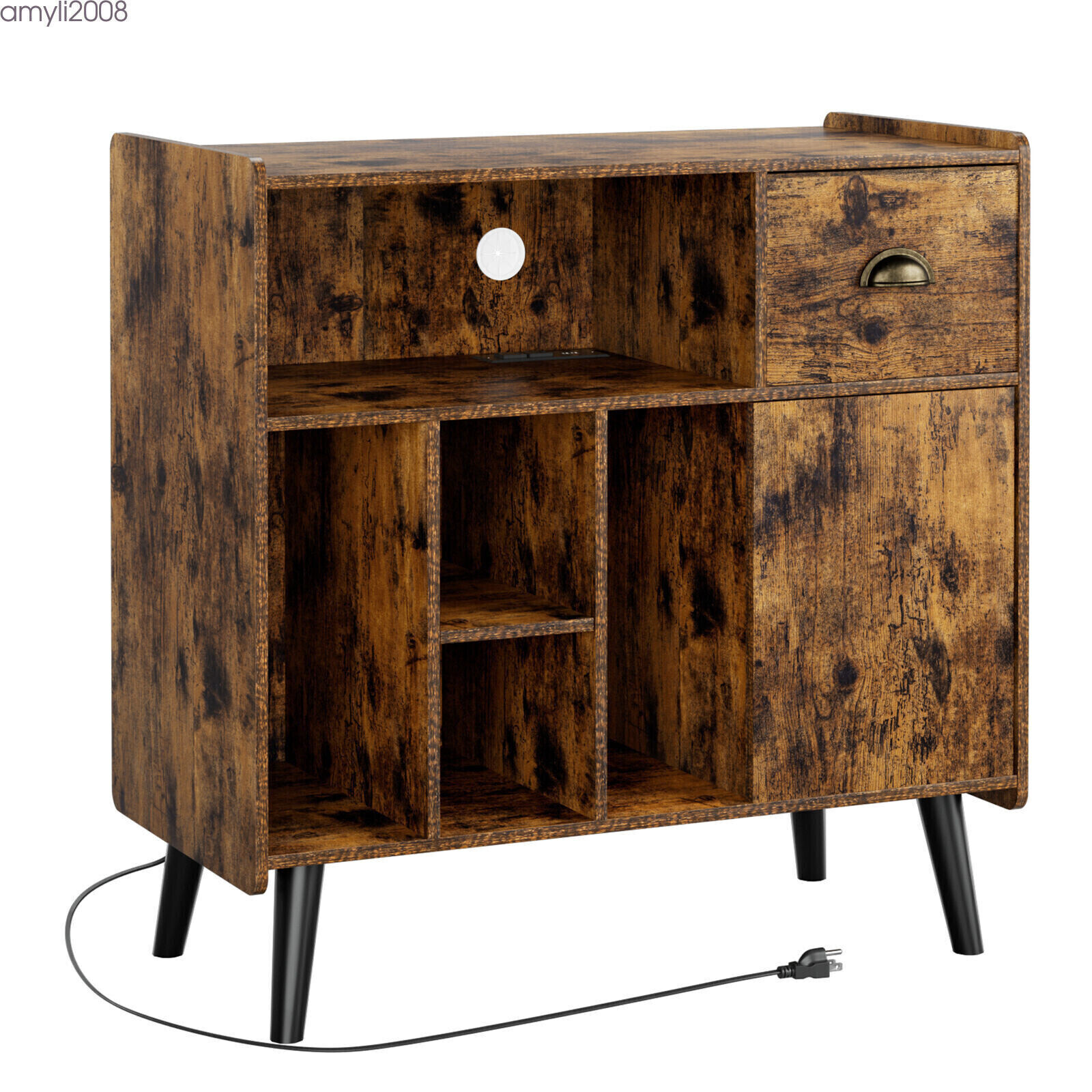 CD Record Player Stand Album Storage Cabinet Turntable Table with Power ...