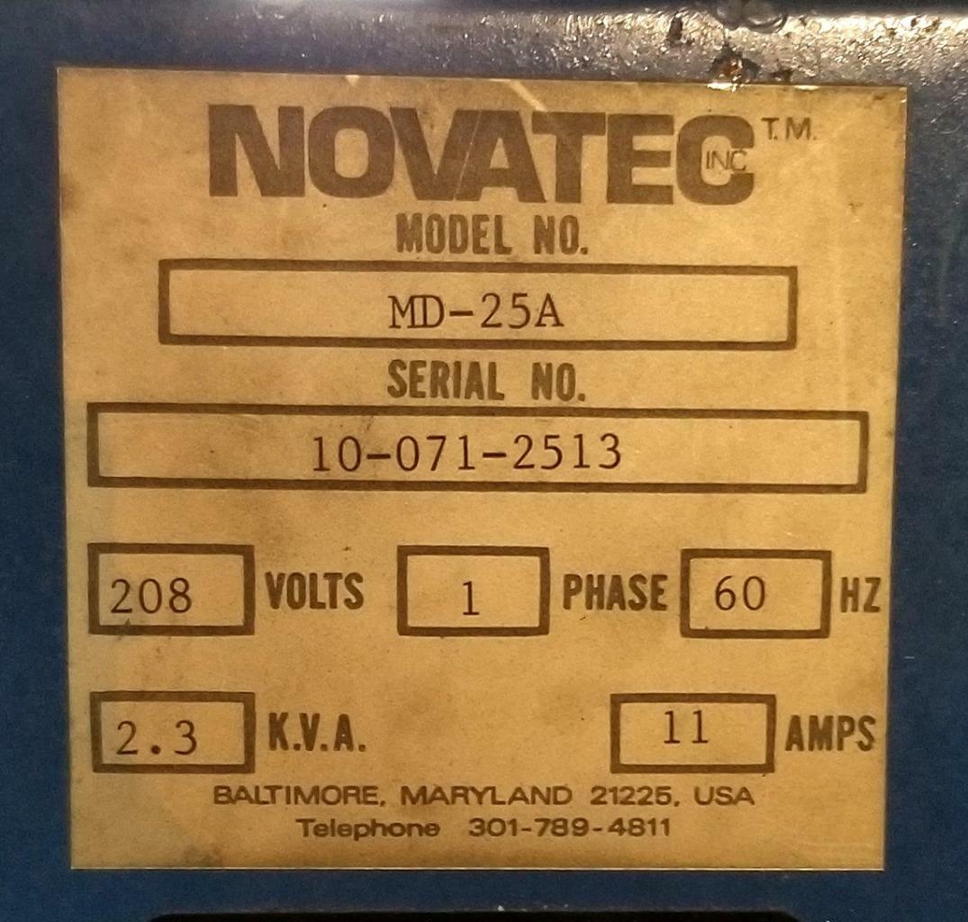 Novatec MD-25A Dehumidifying Plastic Dryer W/ Base on Wheels 208 V 1 PH ...