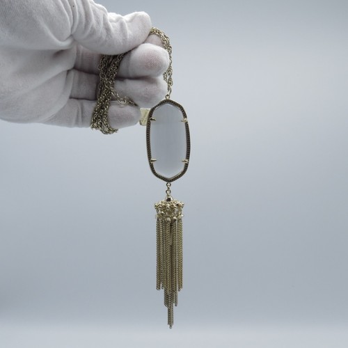 Kendra Scott Reyne Necklace Opaque Oblong Glass Pendant Fringe Gold ...