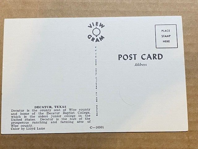 1960 LARGE LETTER TEXAS POSTCARD EIGHTER FROM DECATUR County Seat of ...