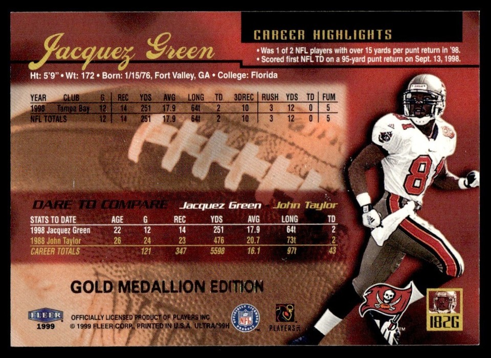 1999 Ultra Gold Medallion Jacquez Green Rookie G14 Seattle Seahawks ...