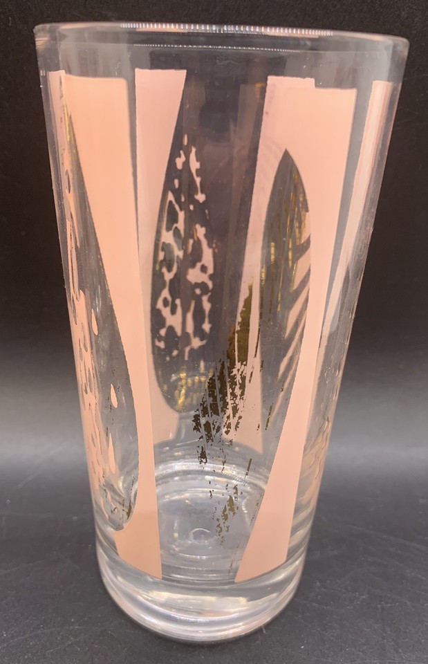 Vintage MCM Fred Press Signed Highball Glass Pink and Gold Set Of 5 | eBay