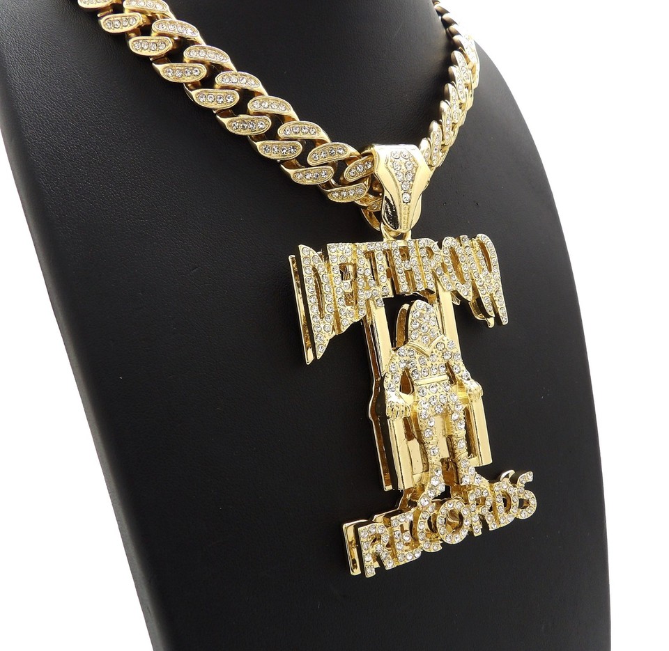 ICED TUPAC DEATH ROW PENDANT CUBAN LINK CHAIN NECKLACE GOLD HIP HOP ...