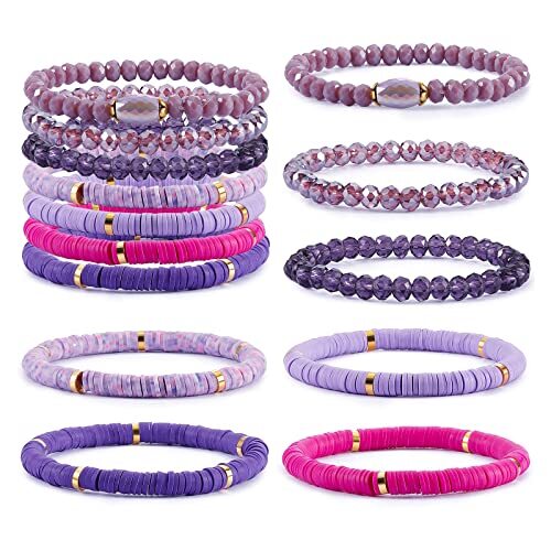 7Pcs Handmade Polymer Clay Heishi Surfer Stretch Bracelets Set Colorful ...
