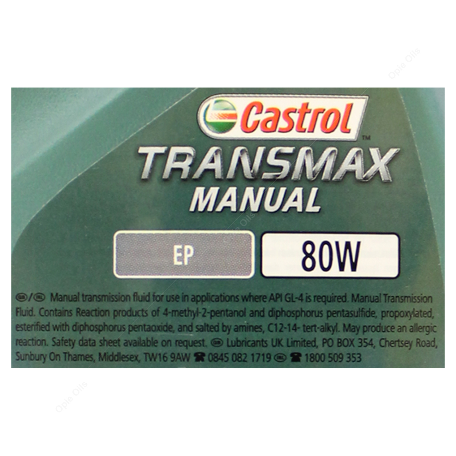 Castrol TRANSMAX Manual EP 80W SAE 80 Mineral Transmission Fluid MTF 1 ...