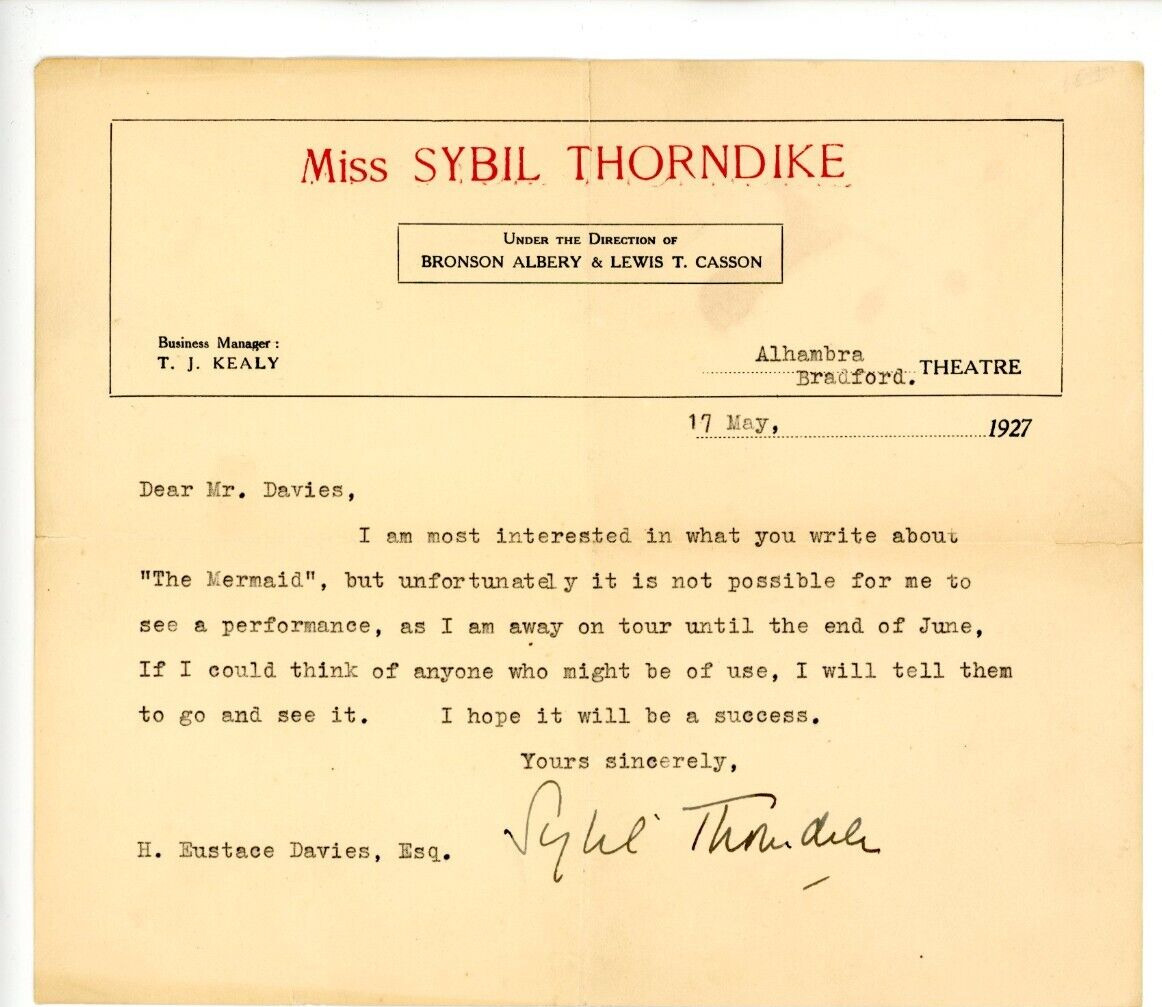 Autographed Typed Letter British Actress Dame Sybil Thorndike | eBay