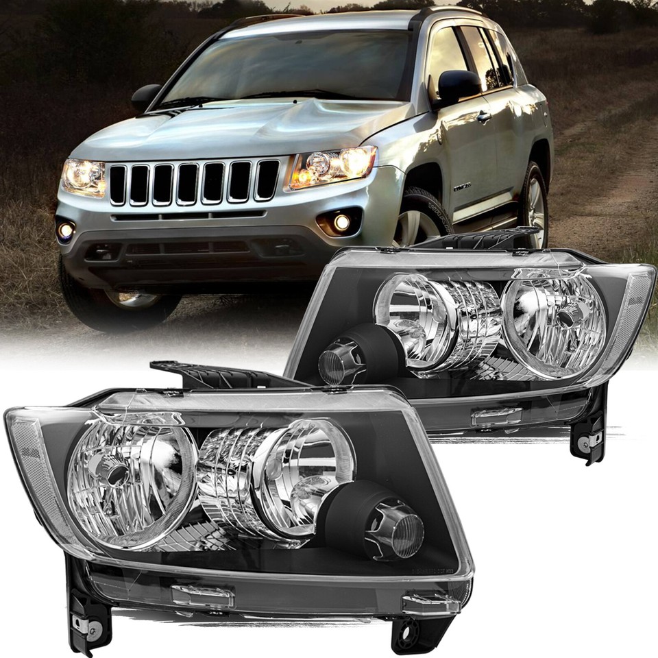For 2011-2013 Jeep Grand Cherokee 11-17 Compass Headlights Halogen ...