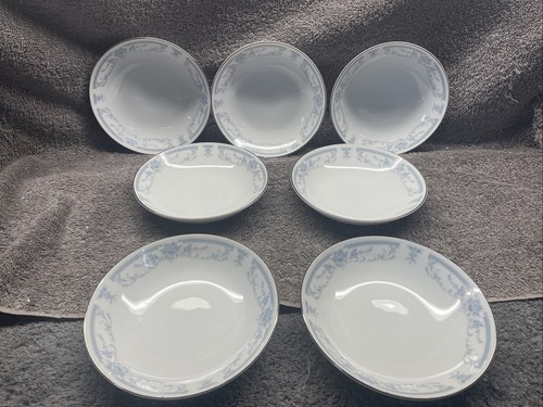 7 Vintage Sheffield BLUE WHISPER Porcelain Fine China Dessert Fruit ...