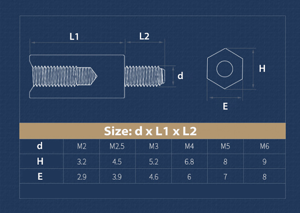 Male to Female M2-M5 Spacer Thread Pillar Hexagonal Brass PCB Studs ...