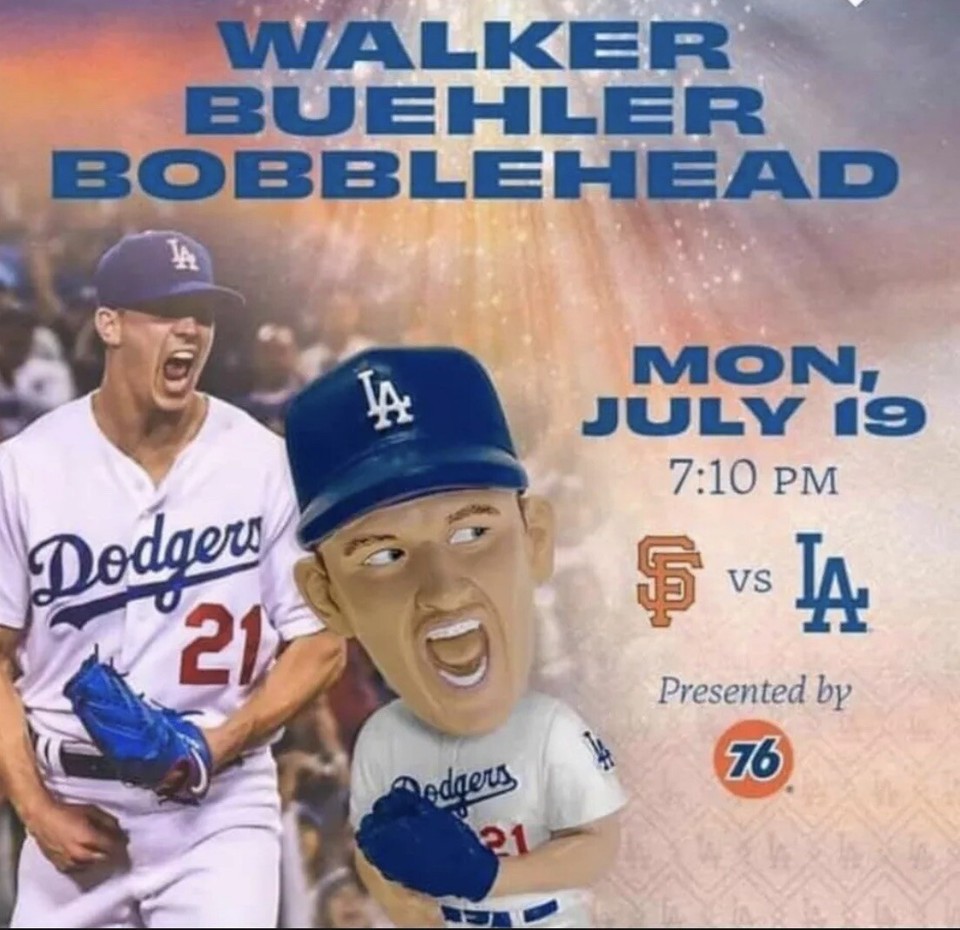 LA Dodgers Walker Buehler Bobblehead, July 19, 2021 Stadium Giveaway ...