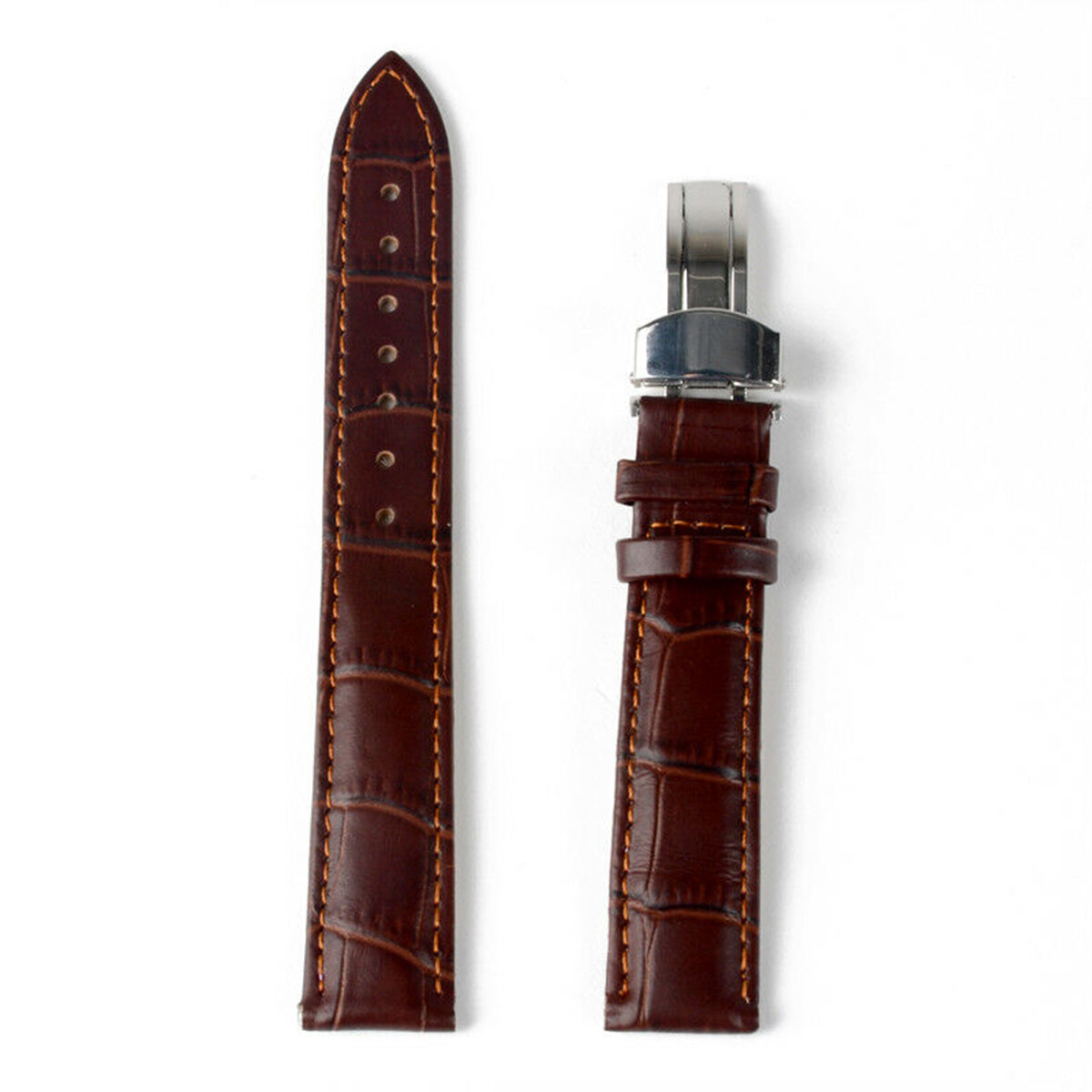 Universal Genuine Leather Wrist Watch Band Strap Butterfly Clasp Buckle ...